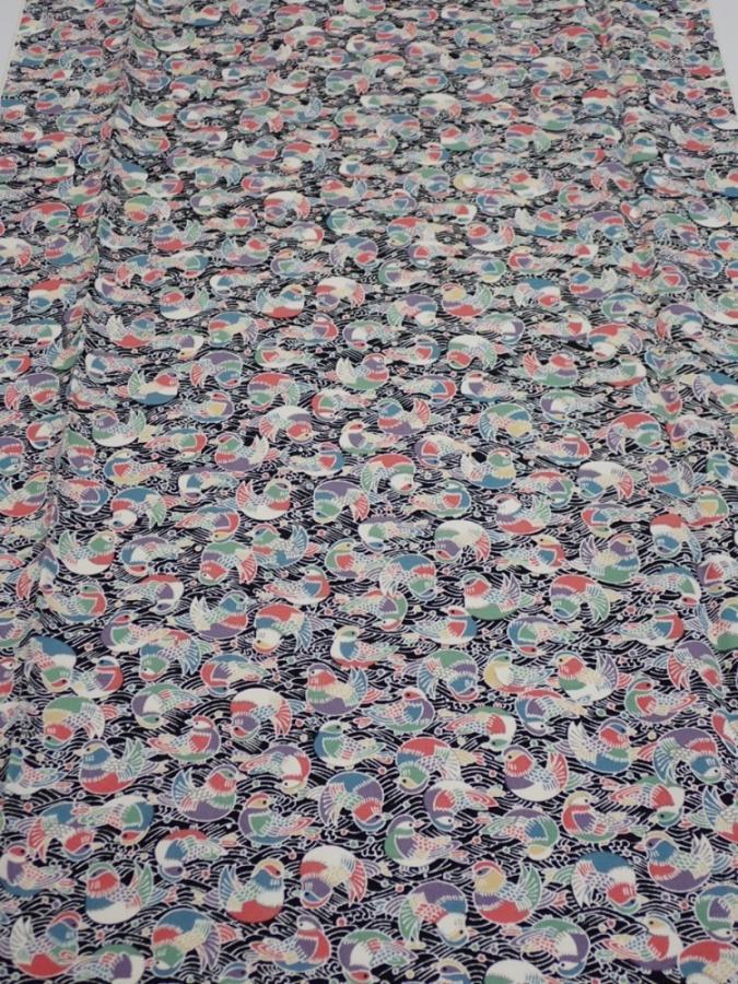 2C04z90 Japanese Kimono Silk FABRIC Mandarin duck Black 64.6x14.6 ...